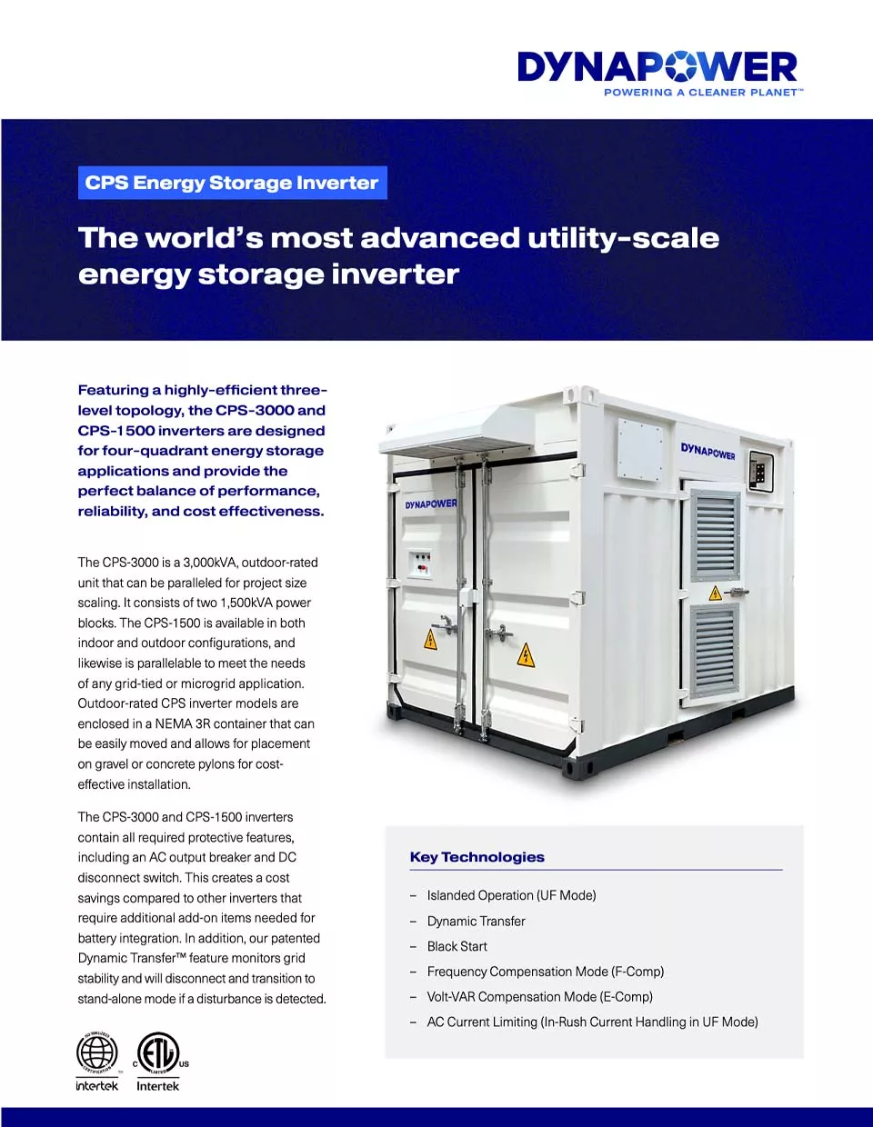 Data sheet: CPS 1500-3000 Inverters - Dynapower