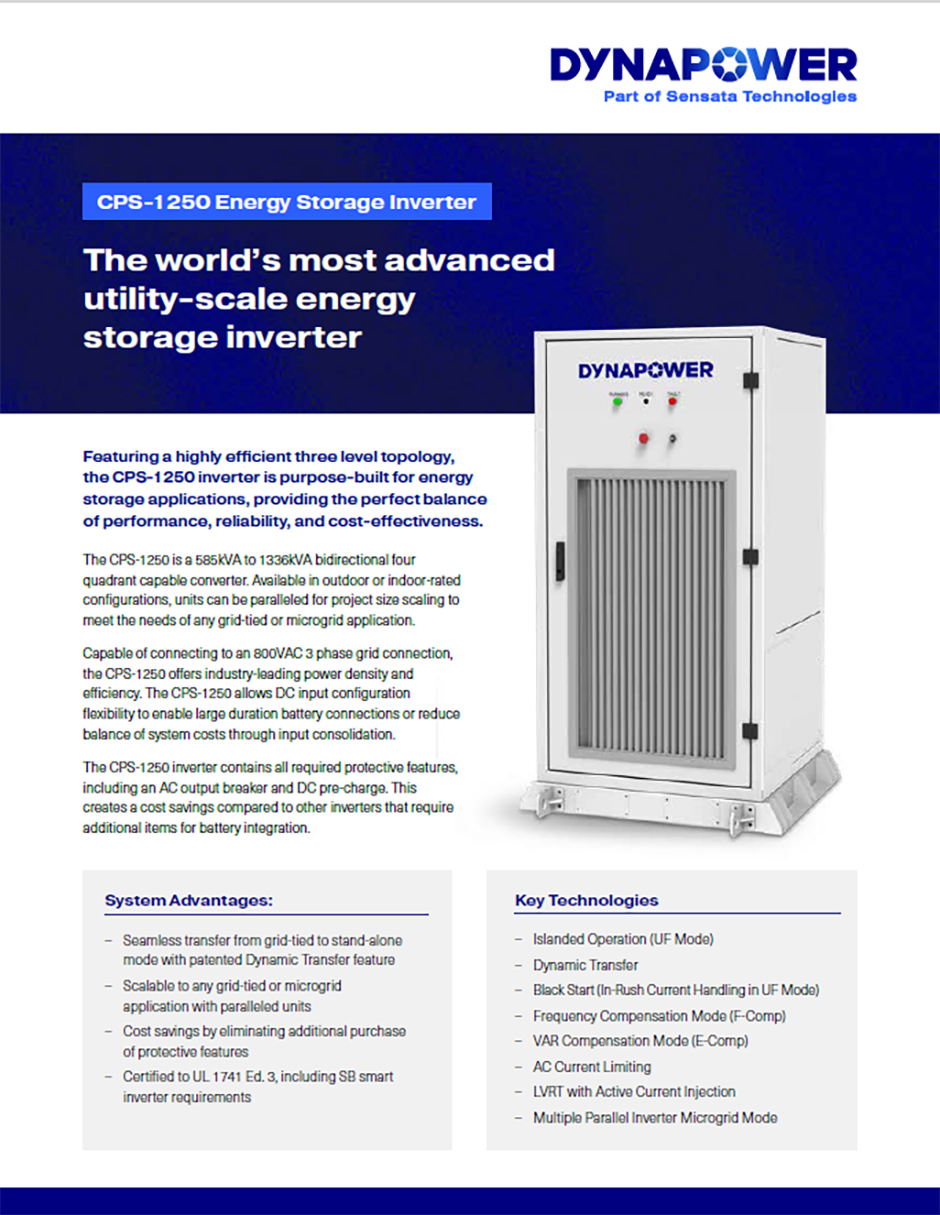 Data sheet: CPS-1250 Energy Storage Inverter - Dynapower